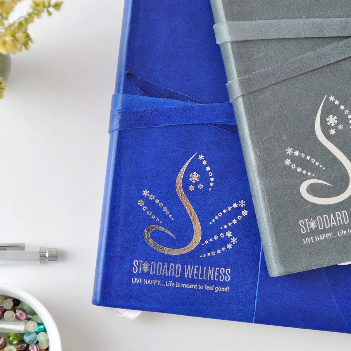 Silver Logo on Blue Notebook – Jenni Bick Custom Journals